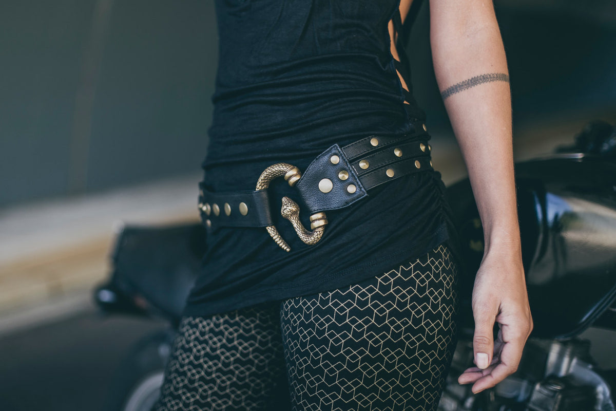 Medusa Belt-Brass Leather Medusa Belt – Serpentine Wear